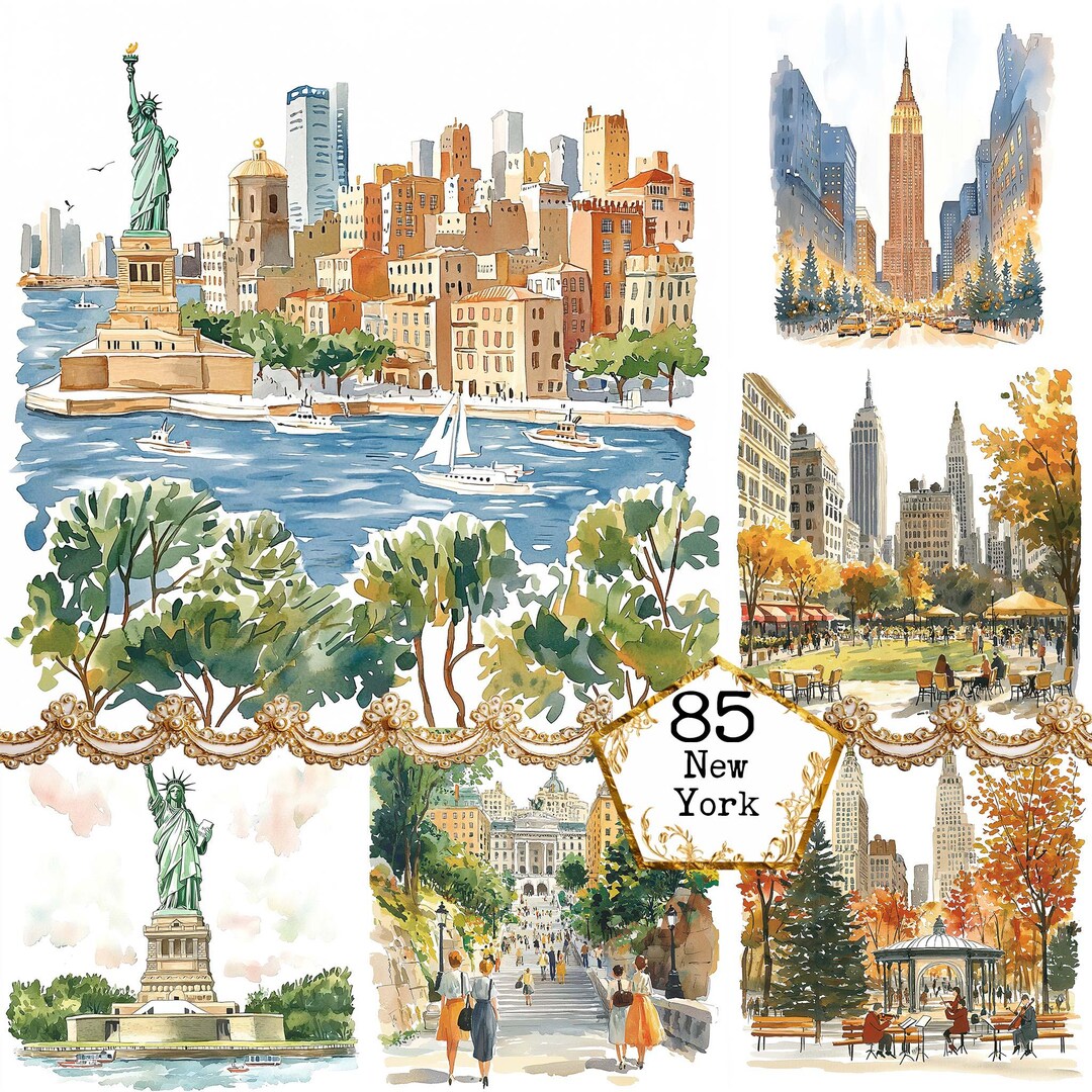 JPEG Watercolor New York Clipart Bundle USA Clipart City Clipart State ...