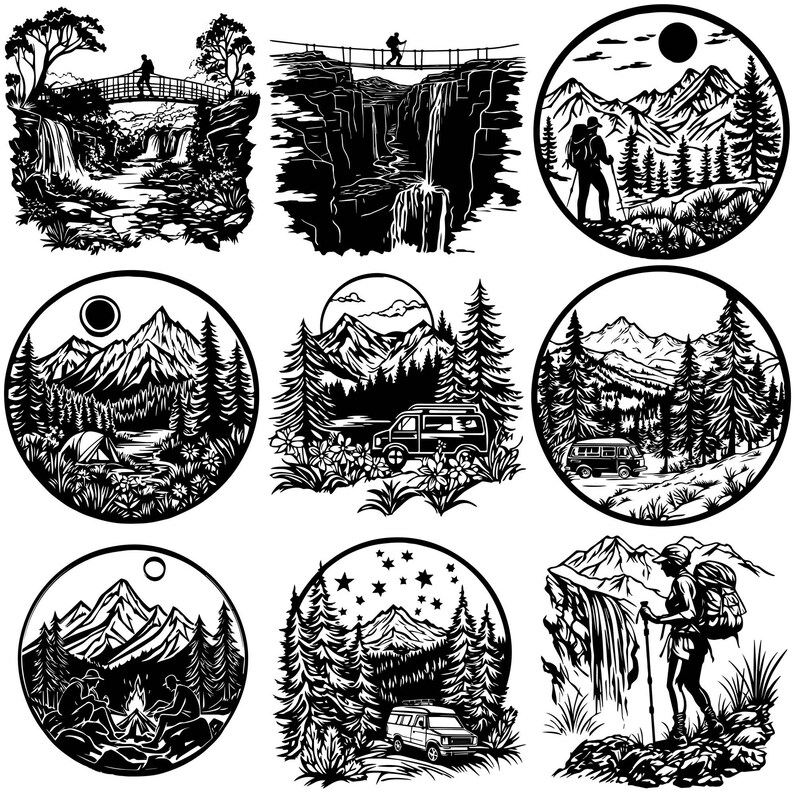 90 Mountain Hiking Svg, Dxf, Eps, Ai, Pdf, Jpg Png Forest Scene Svg ...