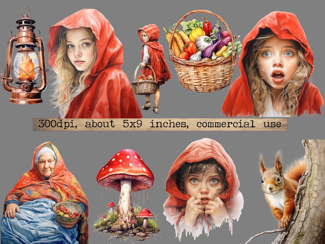 Little Red Riding Hood Bundle PNG, Transparent Clipart, Wolf, Fairy ...