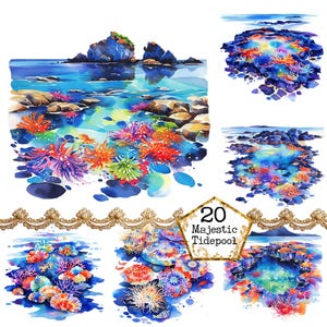 Colorful Tidepool Clipart Bundle Magical Lake, Natural Waters Instant ...