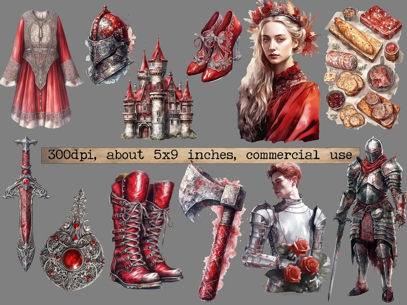 60 Medieval Watercolor Bundle Knights Ladies Castles - Etsy