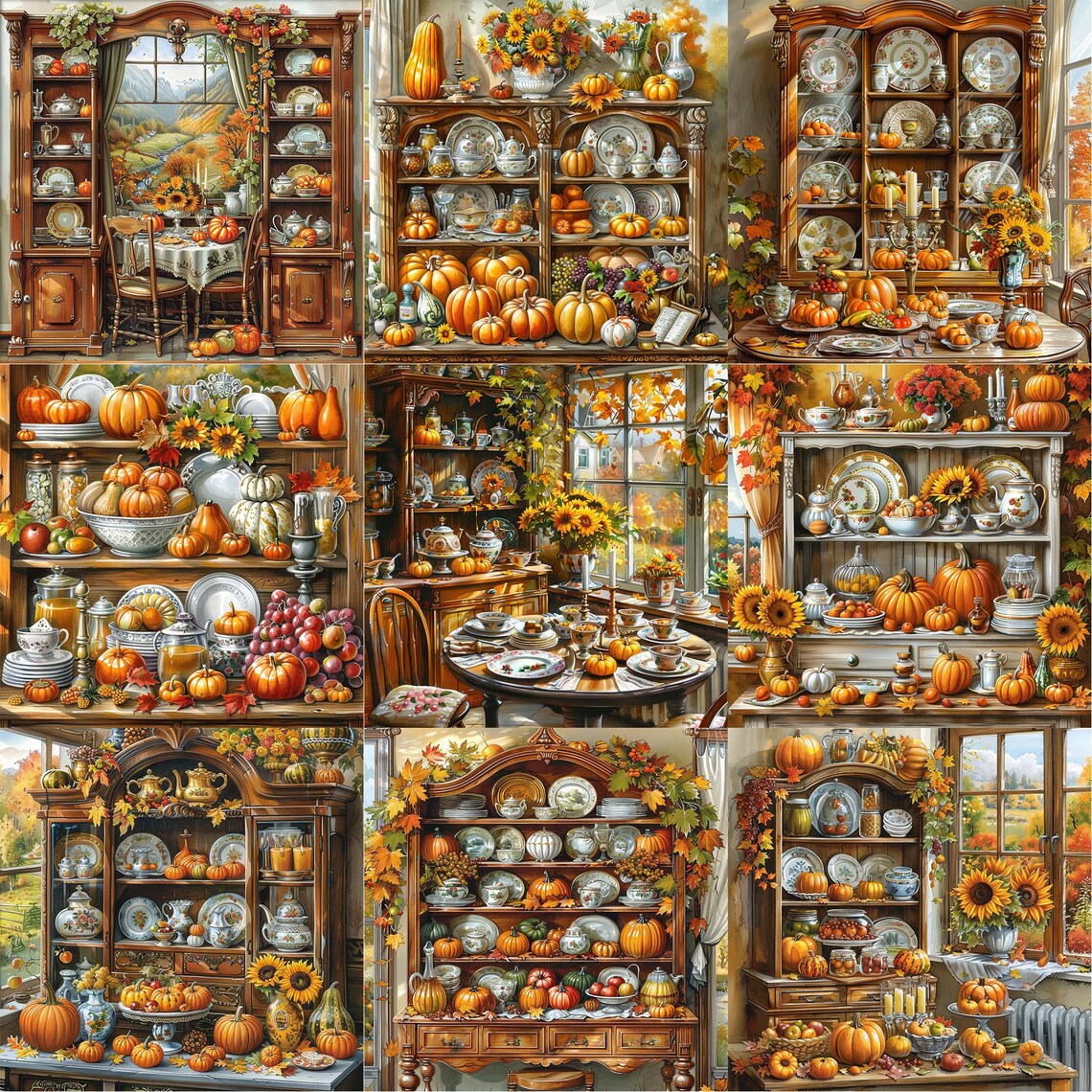 Shabby Chic Rustic Autumn Harvest Kitchen Shelves Clipart Bundle Jpgs ...
