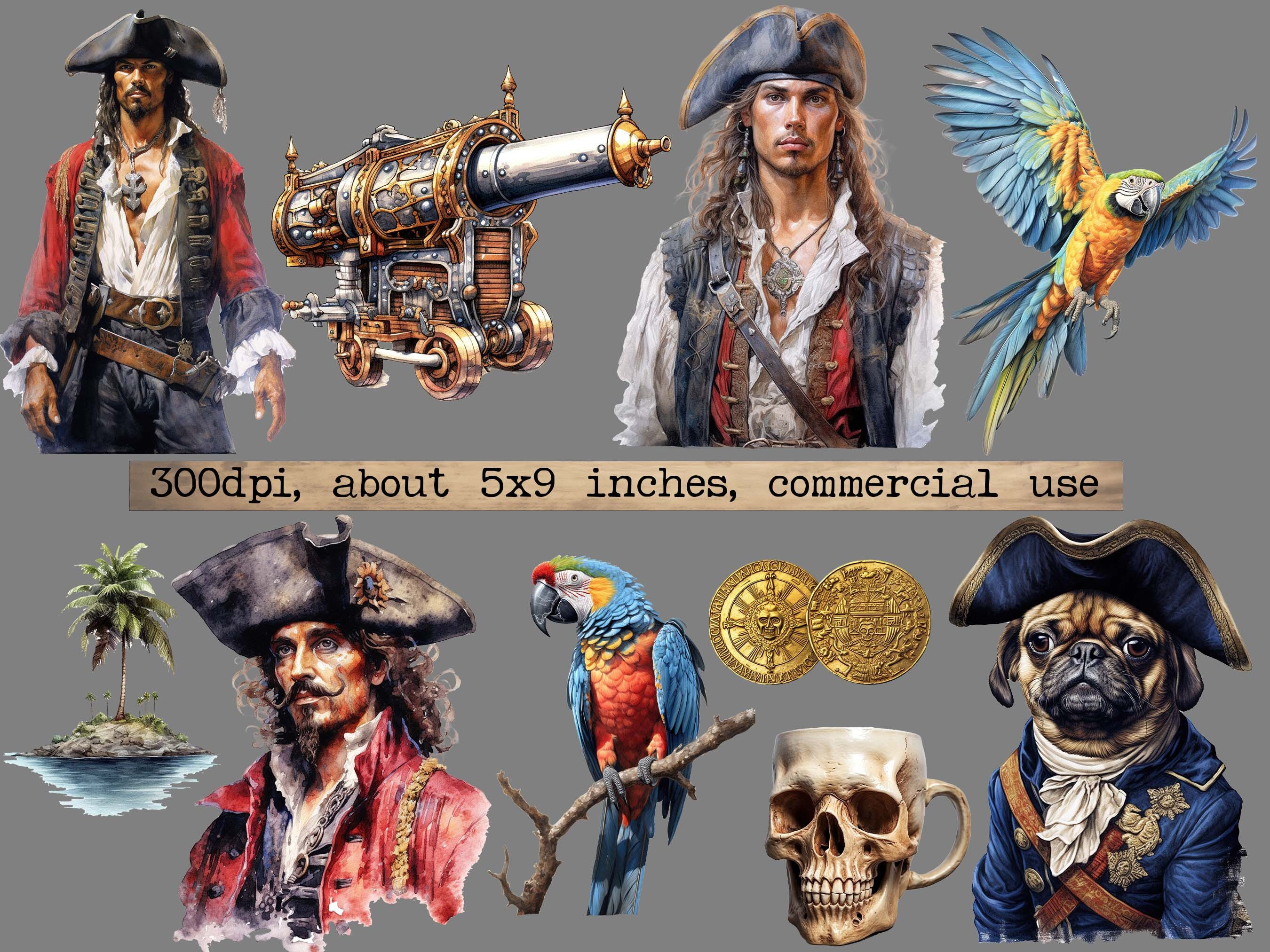Big Watercolor Pirate Bundle Clipart Transparent PNG Ship - Etsy