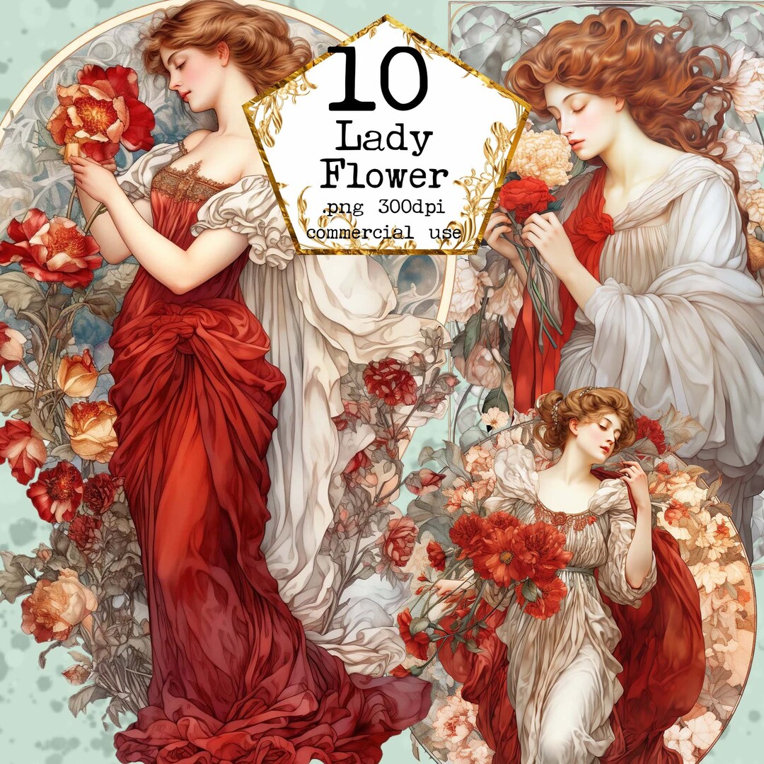 PNG Watercolor Renaissance Ladies Clipart Bundle Vintage PNG Vintage ...