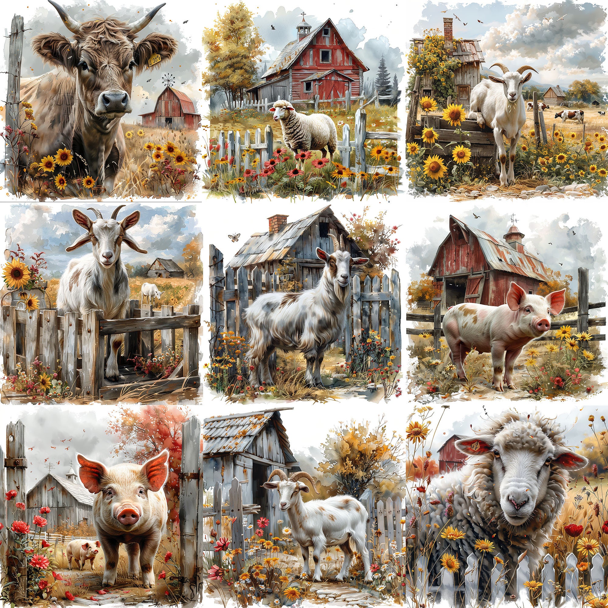 JPEG Farm Animals Clipart Bundle JPEG Instant Download Farm Barn ...