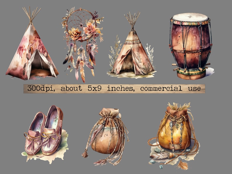 Native Americans Watercolor Clipart Png Illustration Set - Etsy