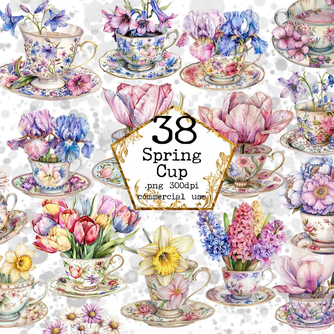 Watercolor Spring Flower in Cups Clipart Spring Clipart Floral PNG ...