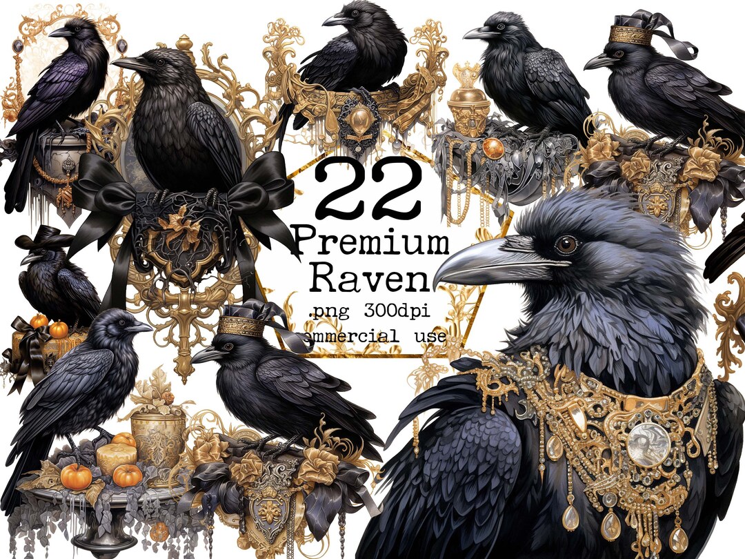 PNG Raven Clipart Bundle Set Clipart Raven and Pumpkin Halloween ...