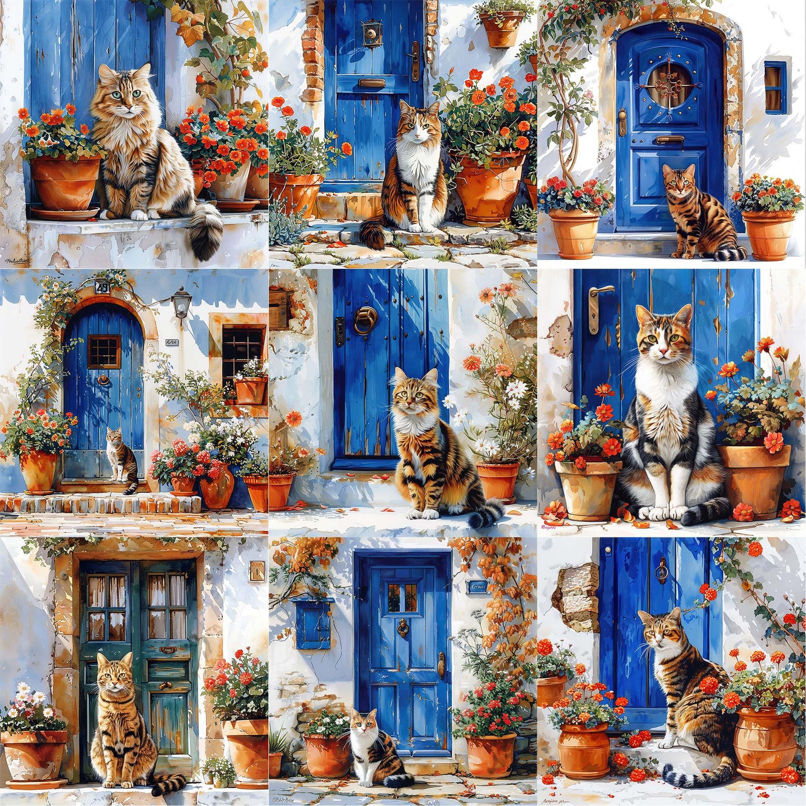 JPEG Watercolor Vintage Cottage Door and a Cat Illustration Cottagecore ...