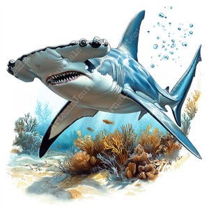 JPEG Watercolor Hammerhead Shark Clipart Bundle Fish Scrapbook Paper ...