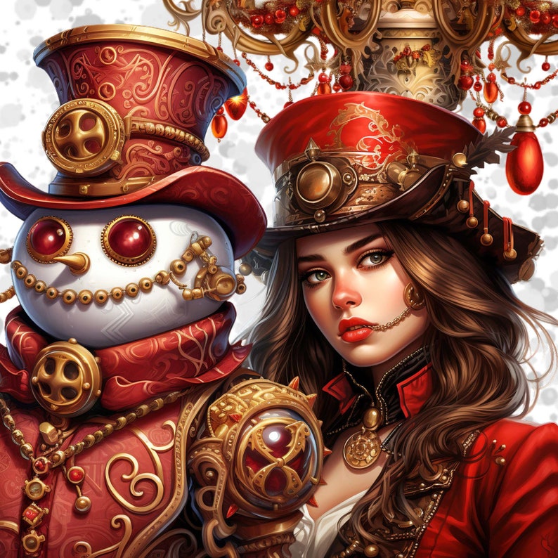 Steampunk Christmas Clipart Bundle: Diverse PNG Images, Matching Color ...