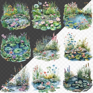 PNG Watercolor Ponds Clipart Bundle Landscape Clipart Commercial Use ...