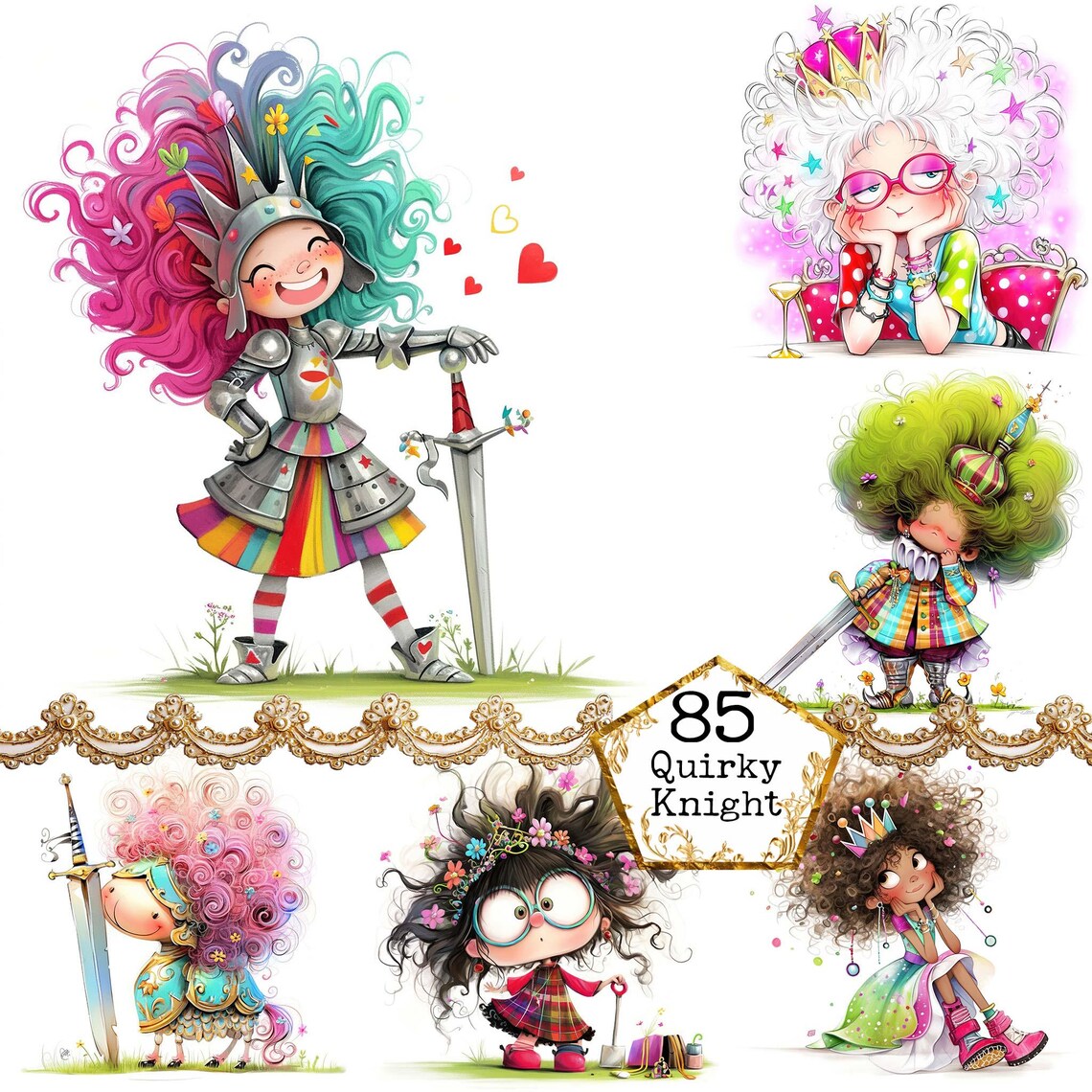 JPEG Whimsical Knight Clipart Bundle Quirky Knight Medieval Clipart ...