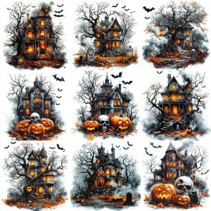 JPEG Watercolor Haunted Mansion Clipart Bundle Haunted House Halloween ...