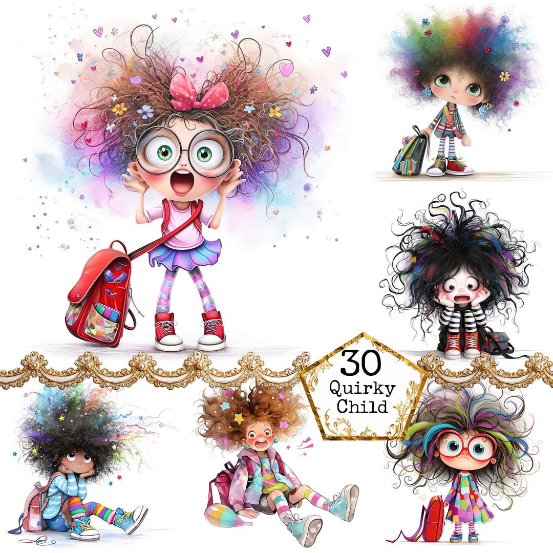 JPEG Quirky Student Clipart Bundle Whimsical Student Schooltime Student ...