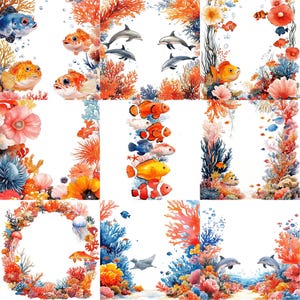 JPEG Watercolor Reef Frame Clipart Bundle Summer Frame Summer Border ...