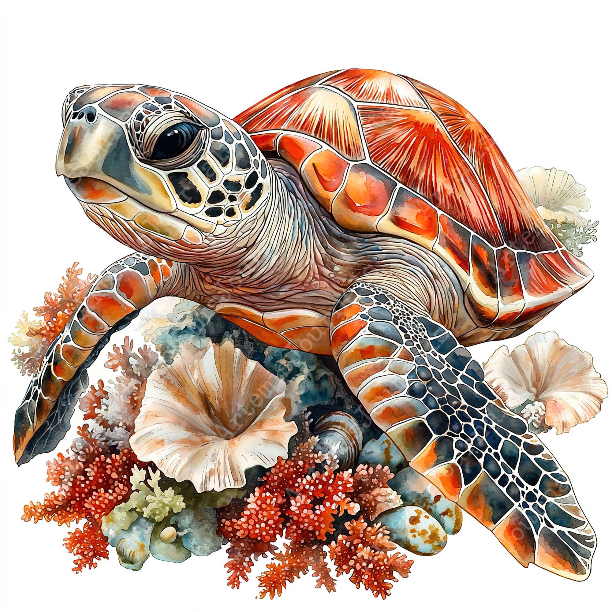 JPEG Watercolor Sea Turtle Clipart Bundle Coral Reef Ocean Clipart ...
