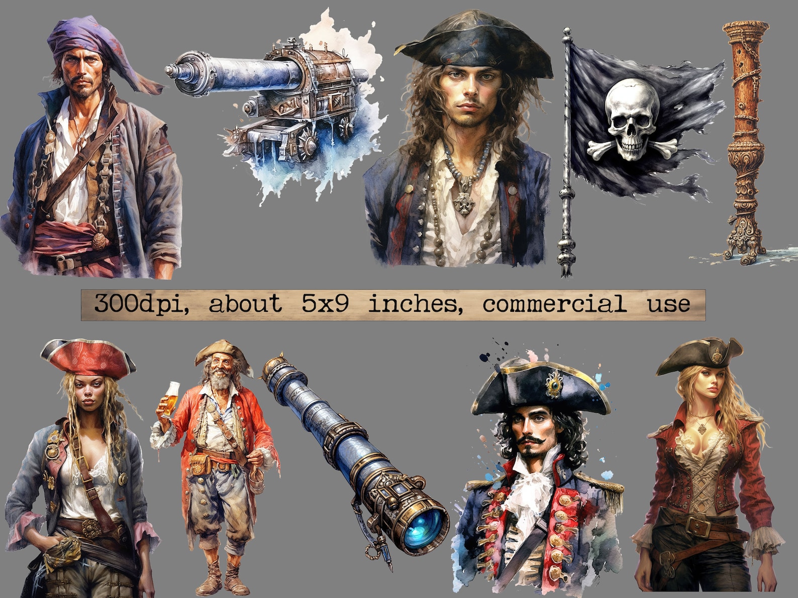 Big Watercolor Pirate Bundle Clipart, Transparent PNG, Ship Clipart ...