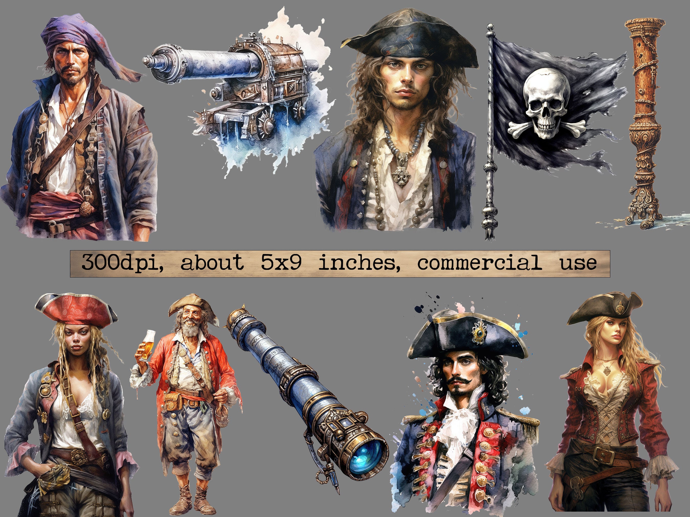Big Watercolor Pirate Bundle Clipart, Transparent PNG, Ship Clipart ...
