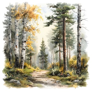 JPEG Watercolor Forest Path Clipart Bundle JPEG Landscape Clipart ...