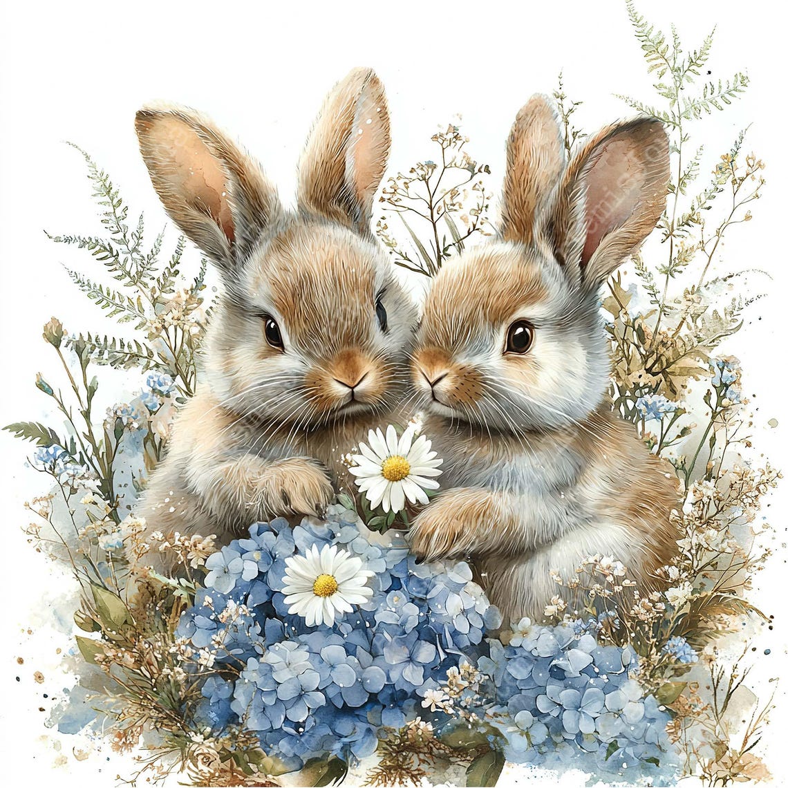 JPEG Watercolor Spring Bunnies Clipart Spring Rabbits Pastel Color ...