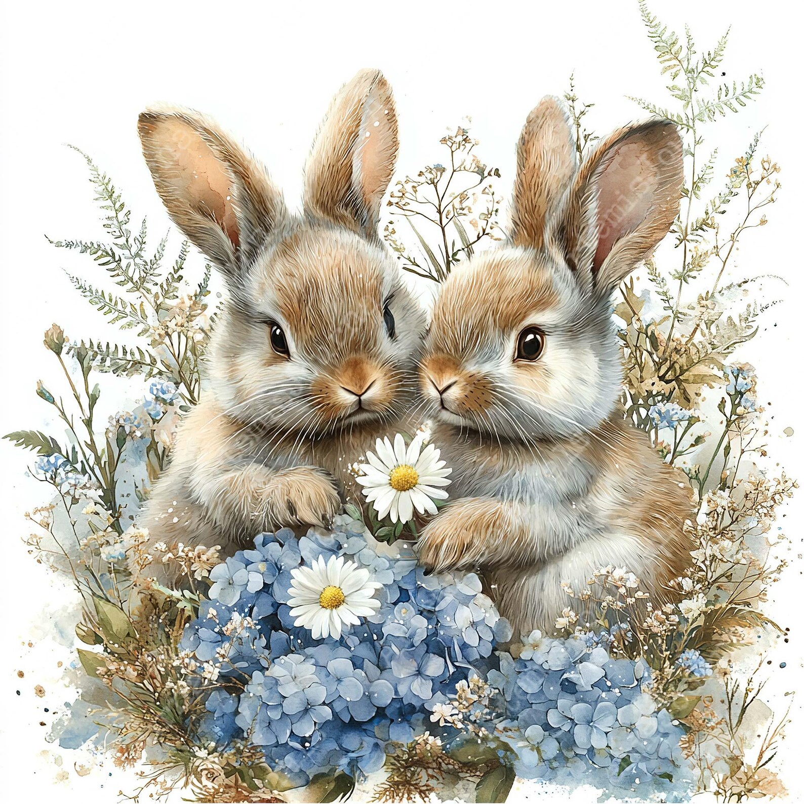 JPEG Watercolor Spring Bunnies Clipart Spring Rabbits Pastel Color ...