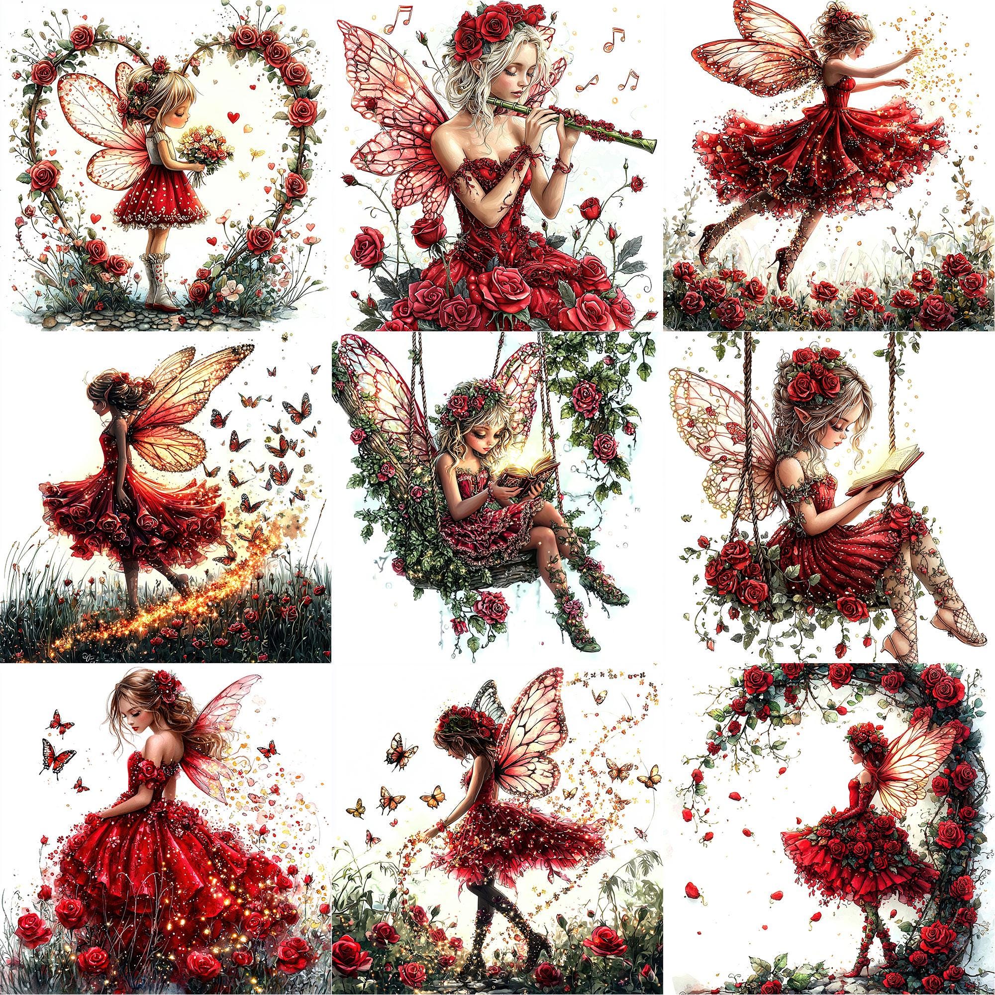 JPEG Watercolor Red Haired Fairy Clipart Bundle Love Fairy Magical ...