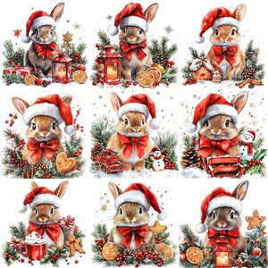 JPEG Watercolor Christmas Bunny Clipart Holliday Clipart Christmas ...