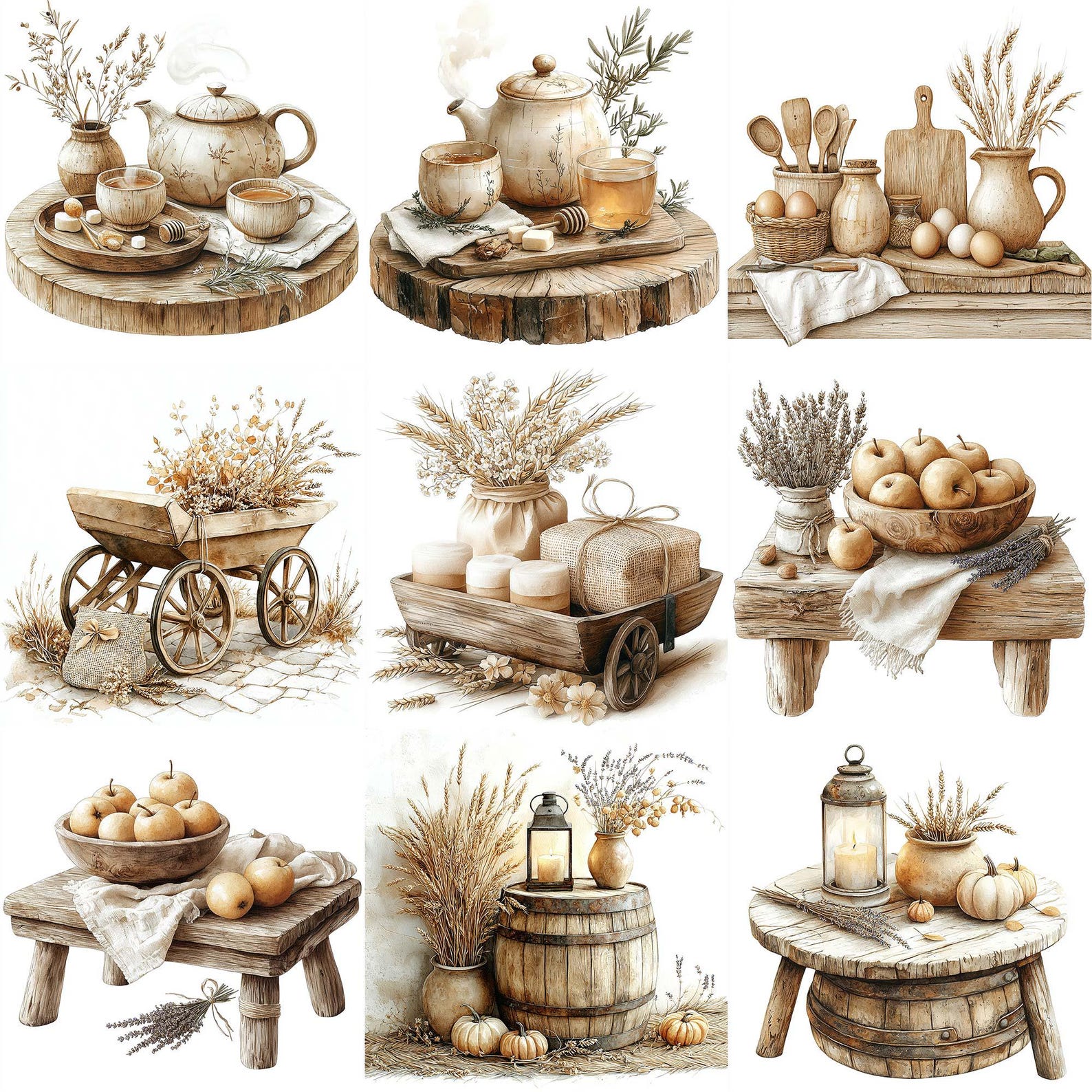Shabby Chic Rustic Kitchen Clipart Bundle Watercolor Old Kitchen ...
