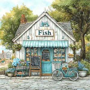 Watercolor Fish Restaurant Bundle JPEG Instant Download Watercolor ...