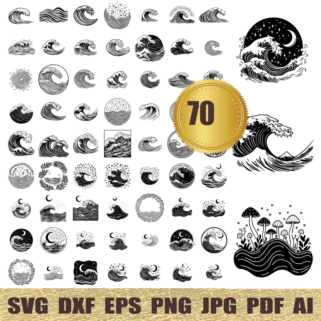 70 Wave Svg, Dxf, Eps, Ai, Pdf, Jpg, Png Wave Svg Cut Files for Cricut ...