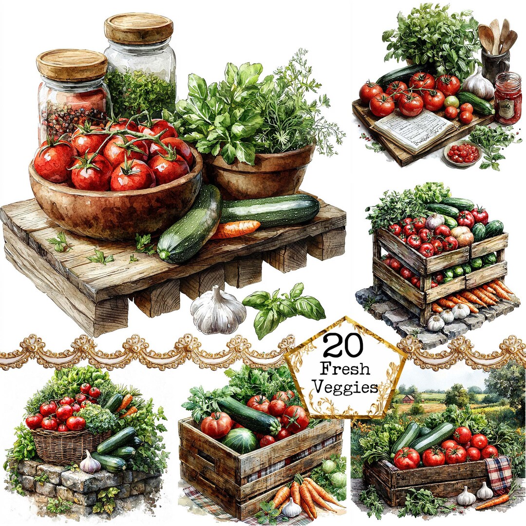 JPEG Rustic Vegetable Harvest Kitchen Clipart Bundle Jpgs Commercial ...