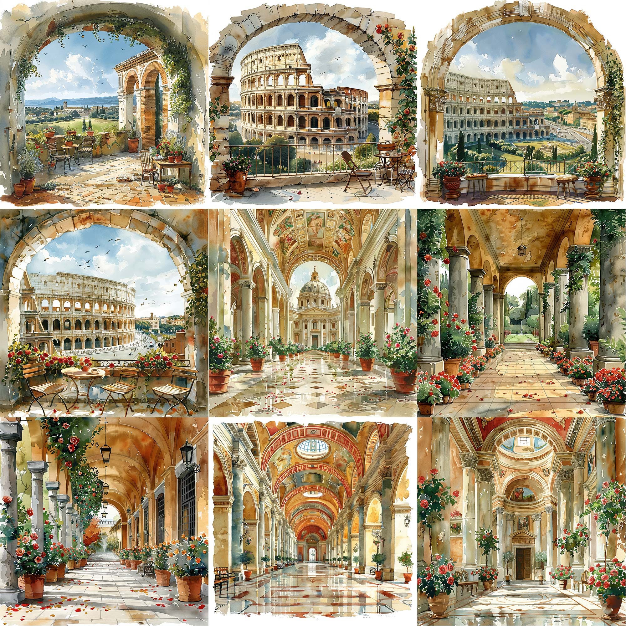 JPG Shabby Chic Colosseum Clipart Bundle JPEG Italy Clipart Commercial ...