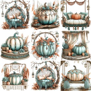 JPEG Pastel Boho Pumpkin Clipart Bundle Commercial Use Autumn Pumpkin ...
