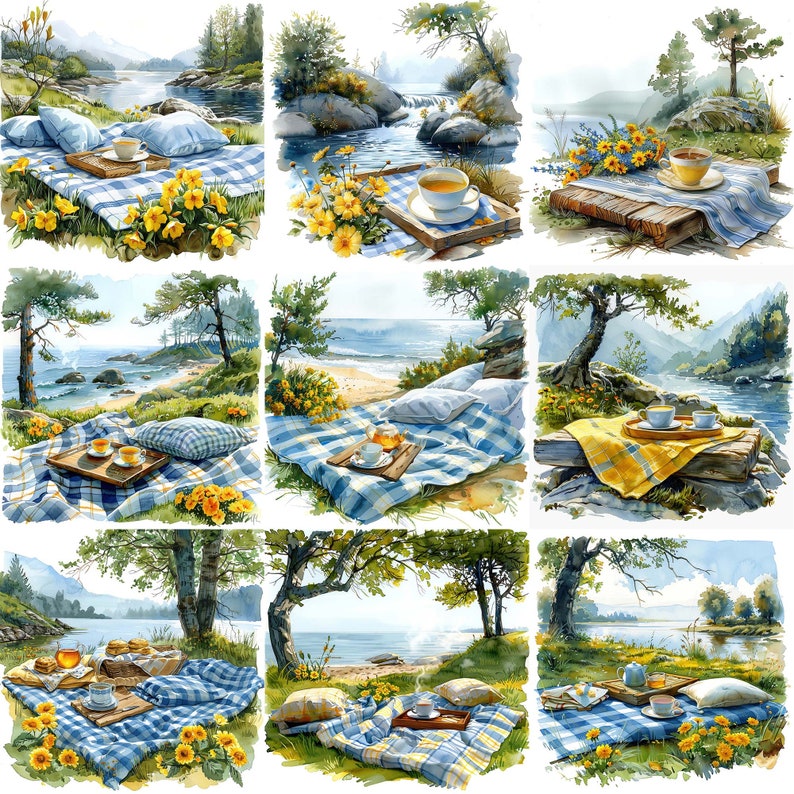 JPEG Watercolor Summer Picnic in the Forest Clipart Bundle JPEG ...