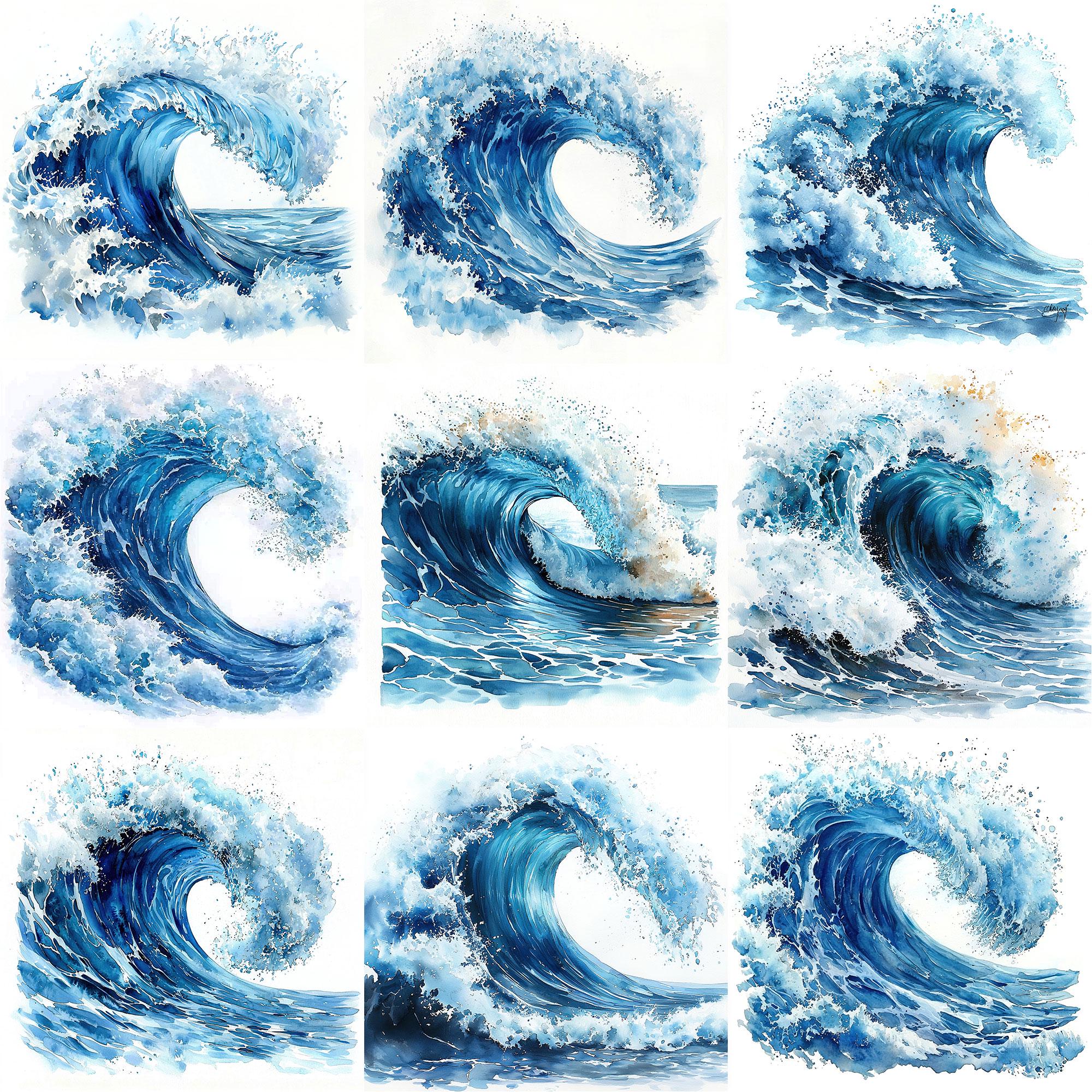 JPEG Watercolor Ocean Wave Clipart Bundle Summer Clipart Sea Clipart ...