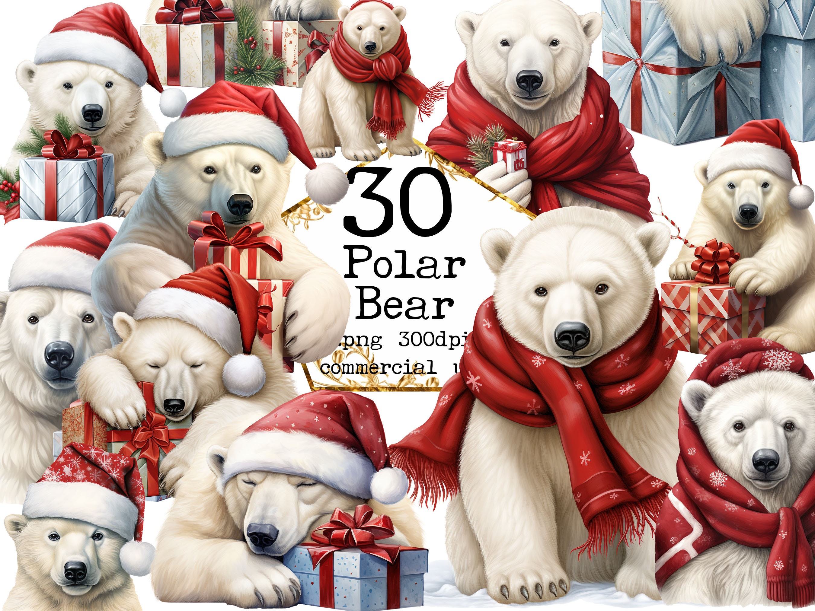 PNG Christmas Polar Bear Clipart Bundle Bear PNG Sublimation Design ...