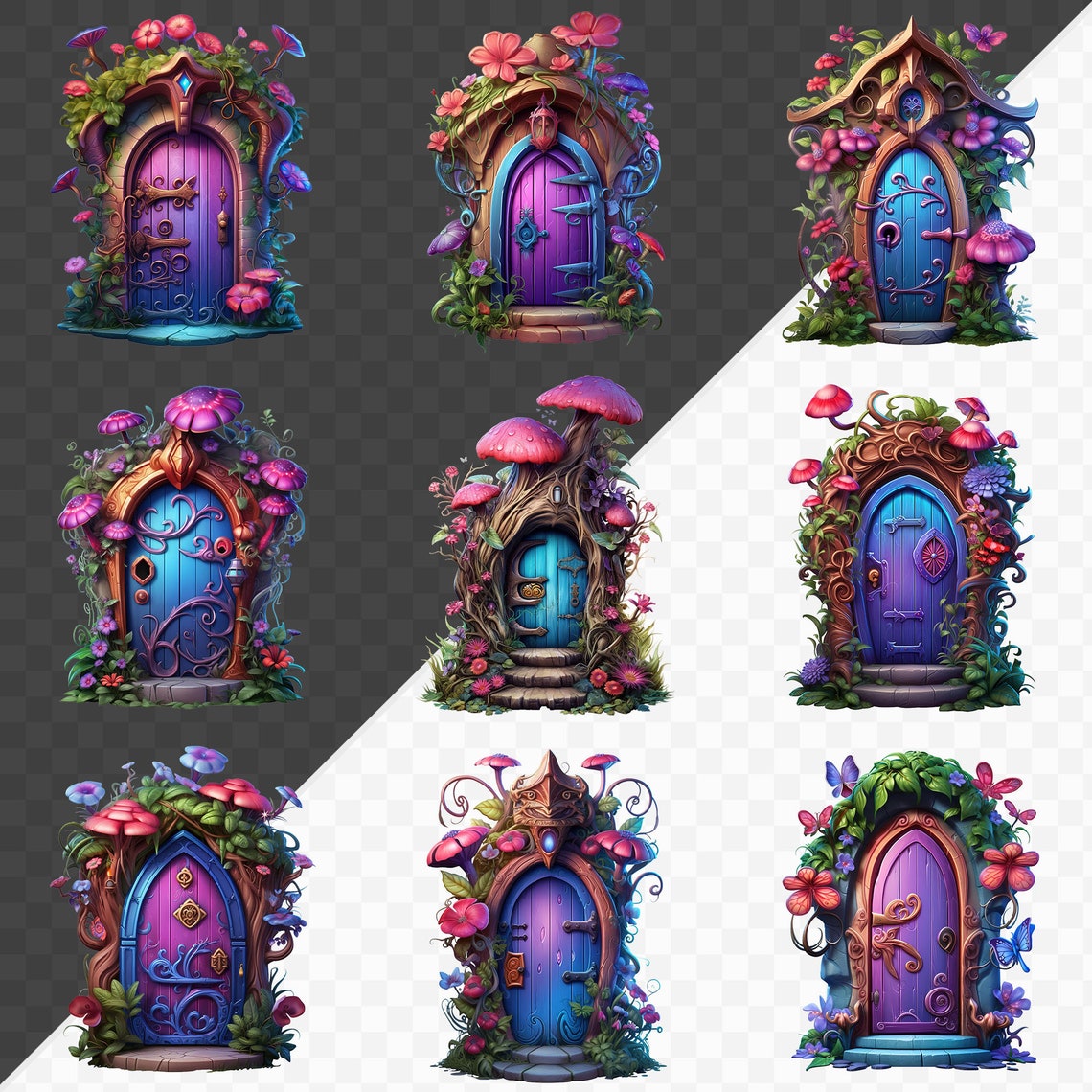 Colorful 3D Fairy Doors Clipart Bundle Magical Clipart Fairy Clipart ...