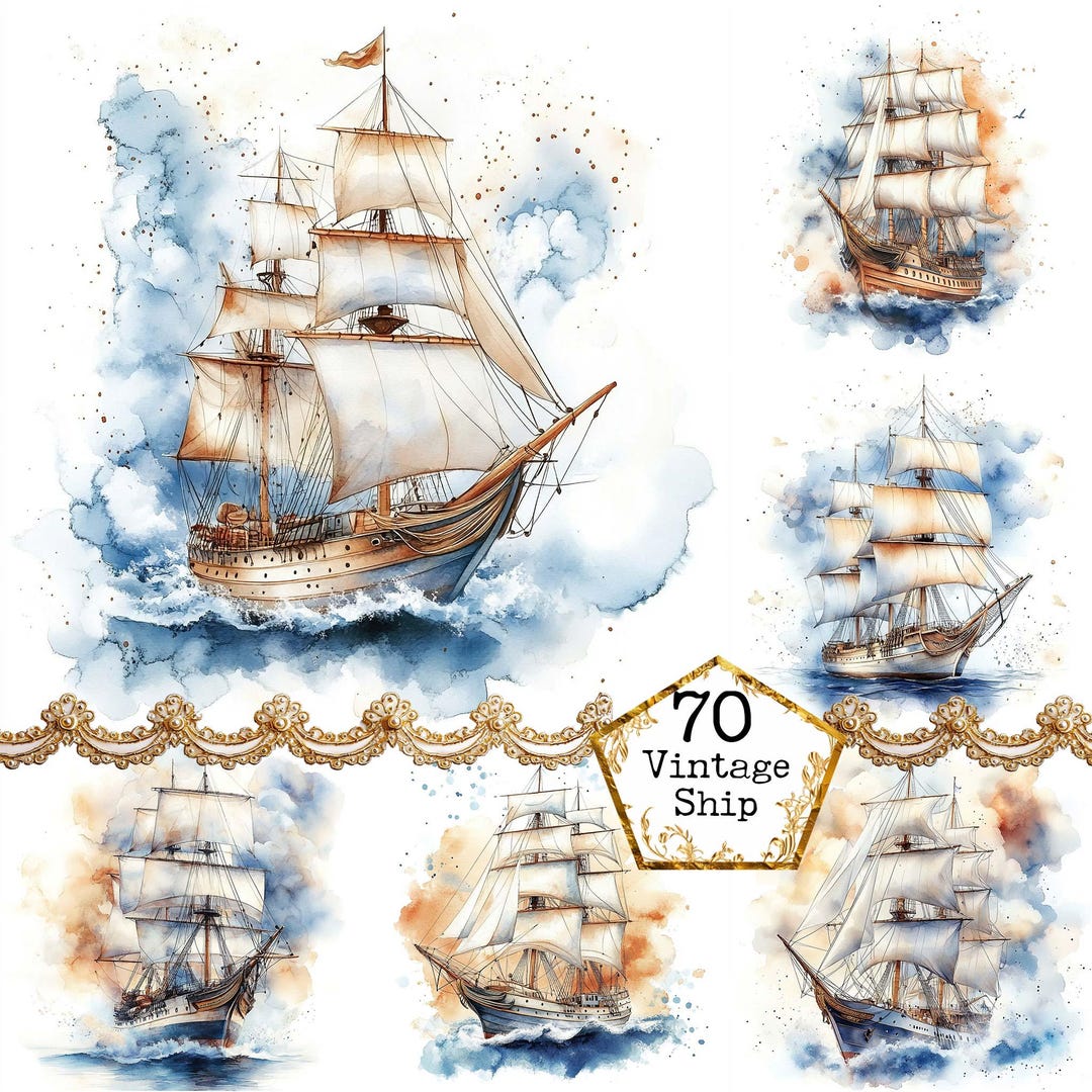 JPEG Watercolor Sailboat Clipart Bundle Watercolor Art Ocean Ship ...
