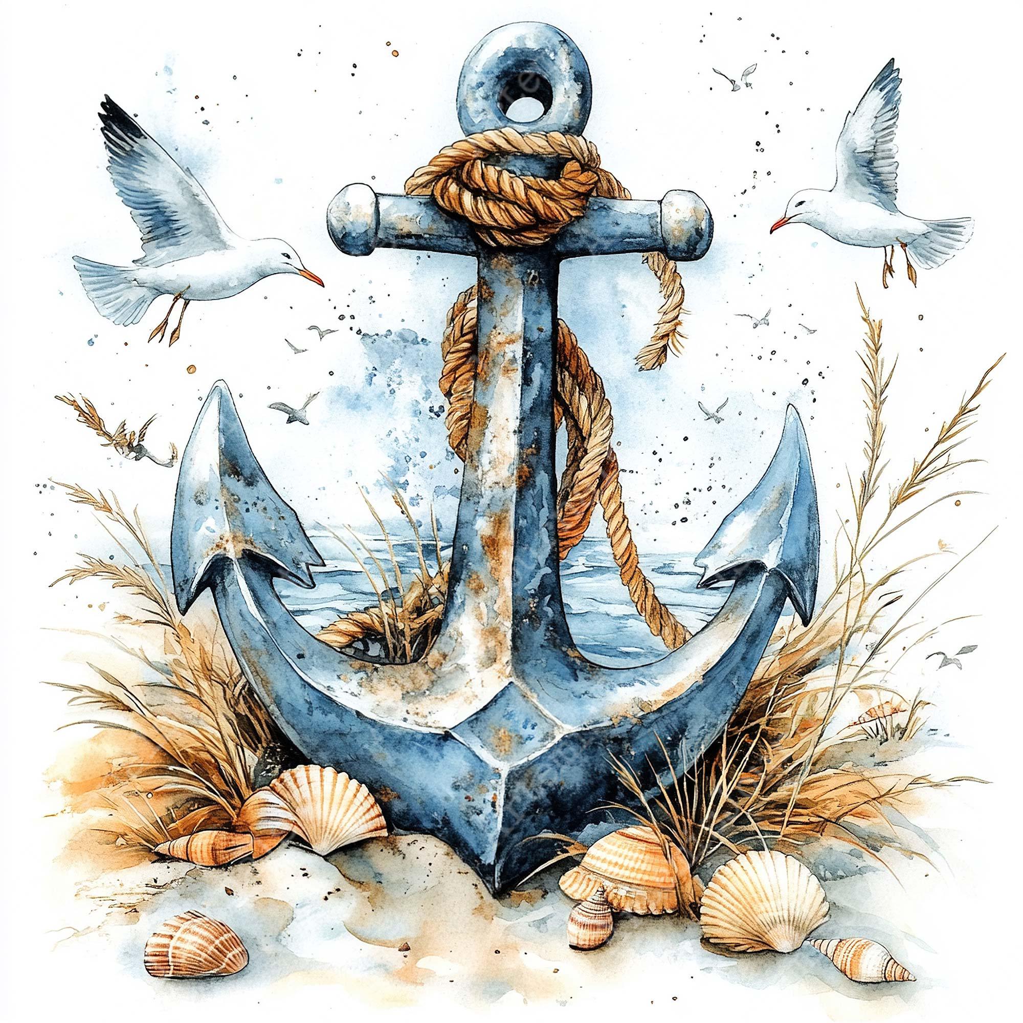 JPEG Watercolor Anchor Clipart Bundle Nautical Clipart Summer Beach ...