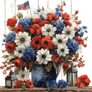JPEG Independence Day Flower Bouquet Clipart 4th of July Jpegs Instant ...