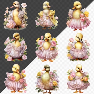 Princess Duck Clipart Bundle PNG Lady Duck in Pink Dress Clipart ...
