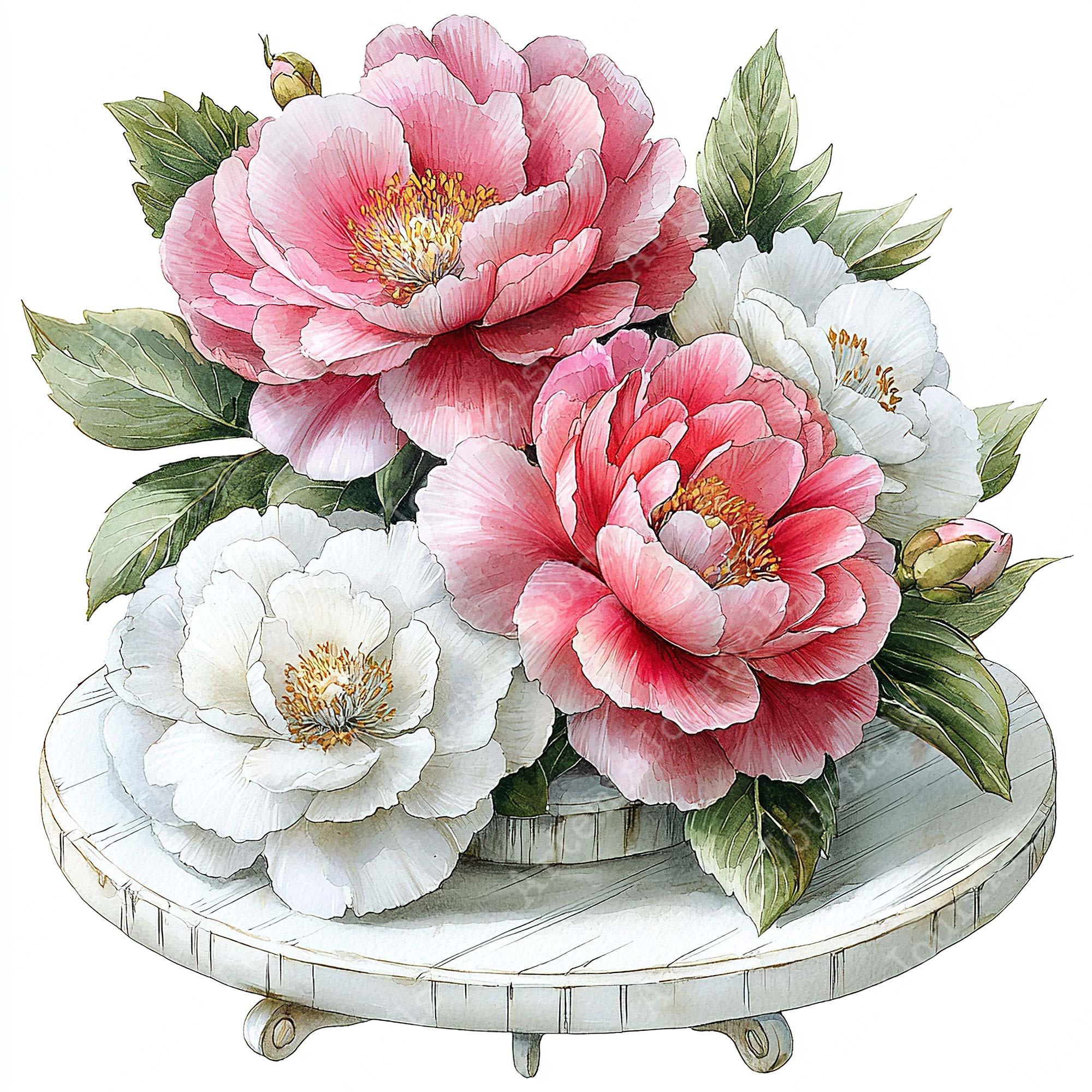 JPEG Watercolor Peony Tray Clipart Bundle Spring Flower Tray Clipart ...
