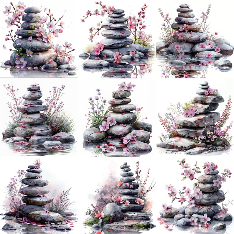JPEG Zen Stones Spa Art Clipart Bundle JPEG Instant Download Paper ...
