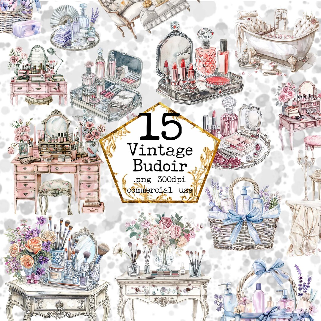 Watercolor Budoir Clipart Bundle Vintage Ladies Room PNG Antique ...