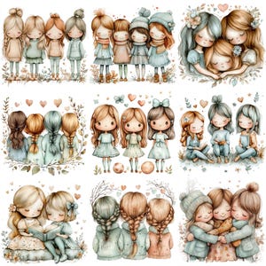 JPEG Watercolor Cute Little Girls Best Friends Clipart Bundle ...