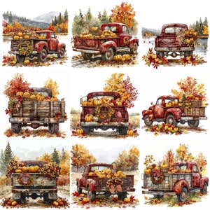 Watercolor Autumn Harvest Farm Truck Clipart Bundle JPEG Commercial Use ...