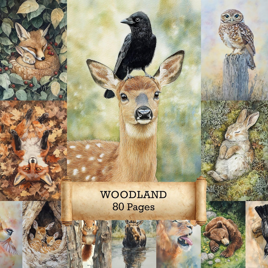 80 Wildlife - Printable Pages, Woodland Animals Junk Journal, Nature ...