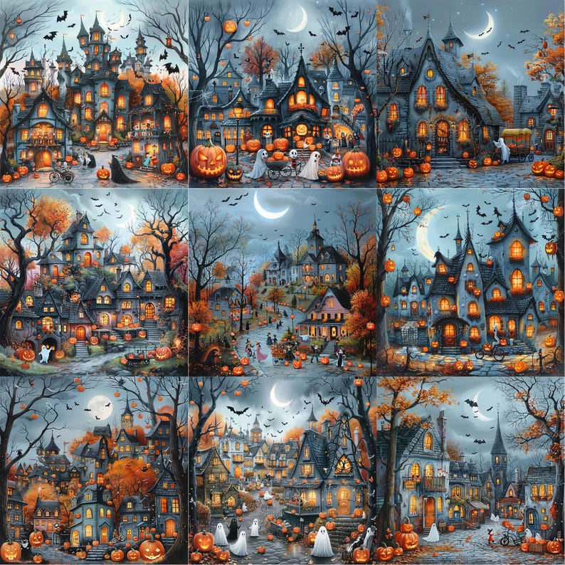 JPEG Whimsical Halloween Spooky Town Backgrounds Graphics Paris Rome ...
