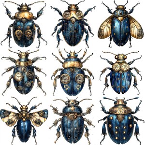 JPEG + PNG Watercolor Steampunk Beetle Clipart Bundle Steampunk Bug ...